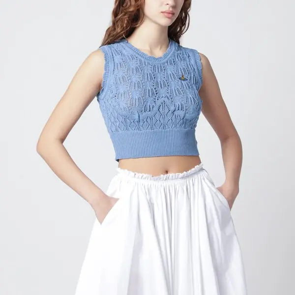 VIVIENNE WESTWOOD Light Crochet Top With Orb Logo - Blue