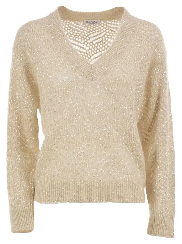 Brunello Cucinelli Openwork Mohair Sweater With Sequins