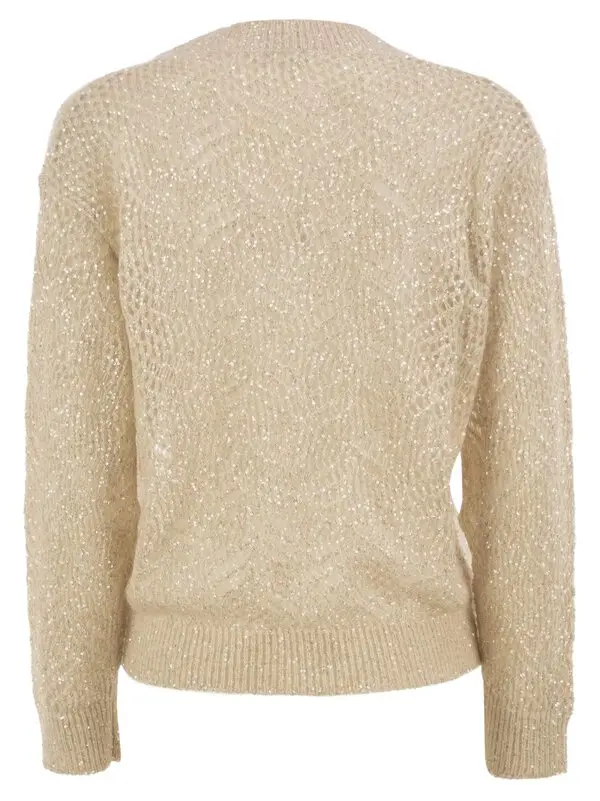 Brunello Cucinelli Openwork Sequined Mohair Sweater - Cream