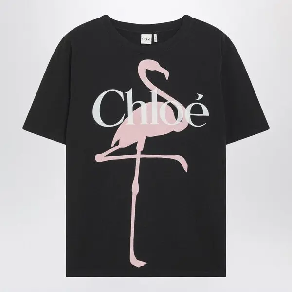 Chloé Logo And Flamingo Print T-shirt - Black