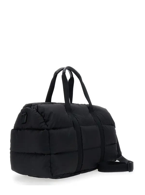 Moncler Black Suitcase With Adjustable Shoulder Strap And Logo Patch On Front In Fabric For