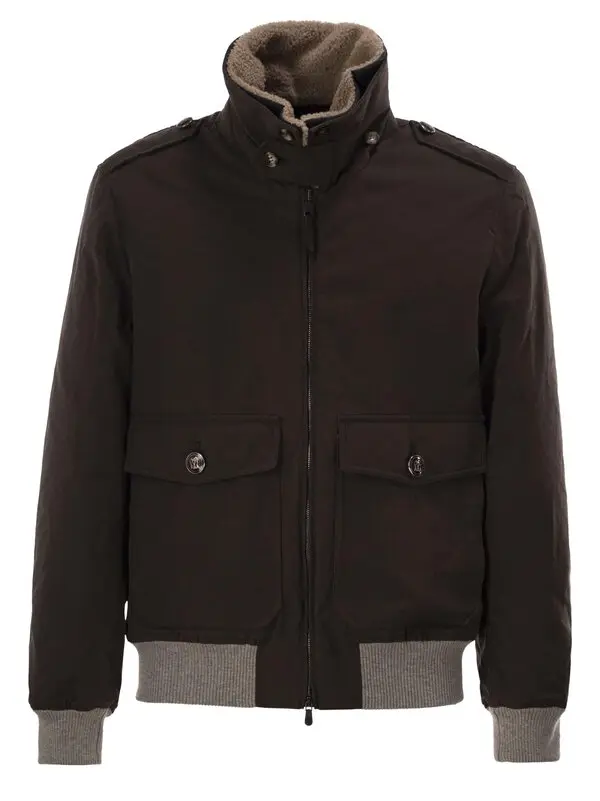 Brunello Cucinelli Padded Bomber Jacket With Shearling Collar And Tailored Details - Brown
