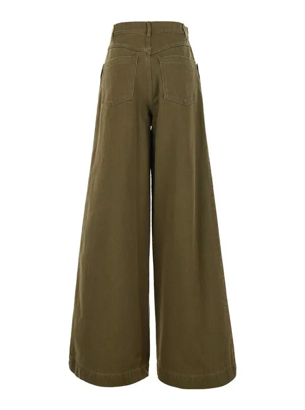 Max Mara Alaro' Green Jeans With Patch Pockets On The Back And Wide Leg In Denim For - Multicolor