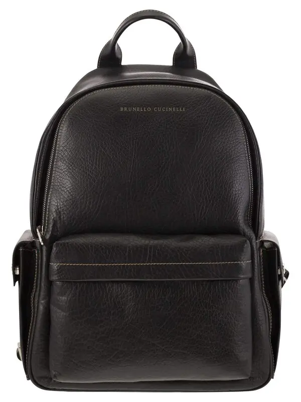 Brunello Cucinelli Grained Calfskin Backpack - Black