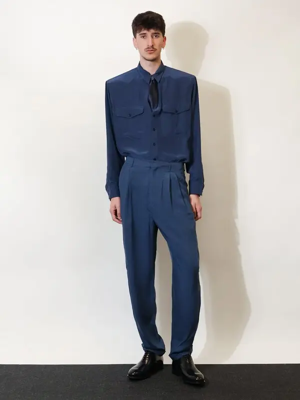 Saint Laurent Silk Trousers With Belt - Multicolor