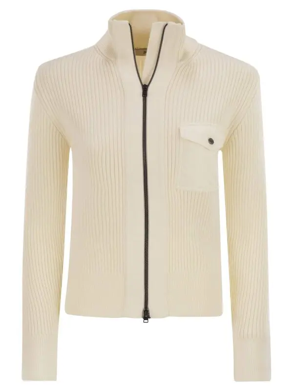 Herno Wool Ribbed Cardigan - White