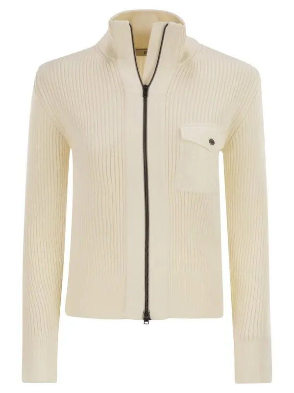 Herno Wool Ribbed Cardigan - White