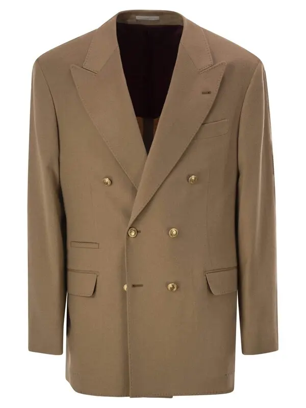 Brunello Cucinelli Double-breasted Pure Camel Hair Blazer With Gold-tone Buttons - Brown