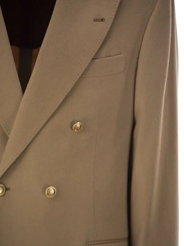 Brunello Cucinelli Double-breasted Pure Camel Hair Blazer With Gold-tone Buttons - Brown