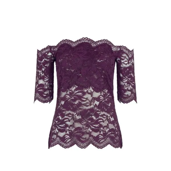 Rabanne Off-the-shoulder Floral Lace Blouse - Magenta Purple