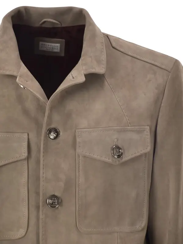 Brunello Cucinelli Suede Leather Safari Jacket With Patch Pockets