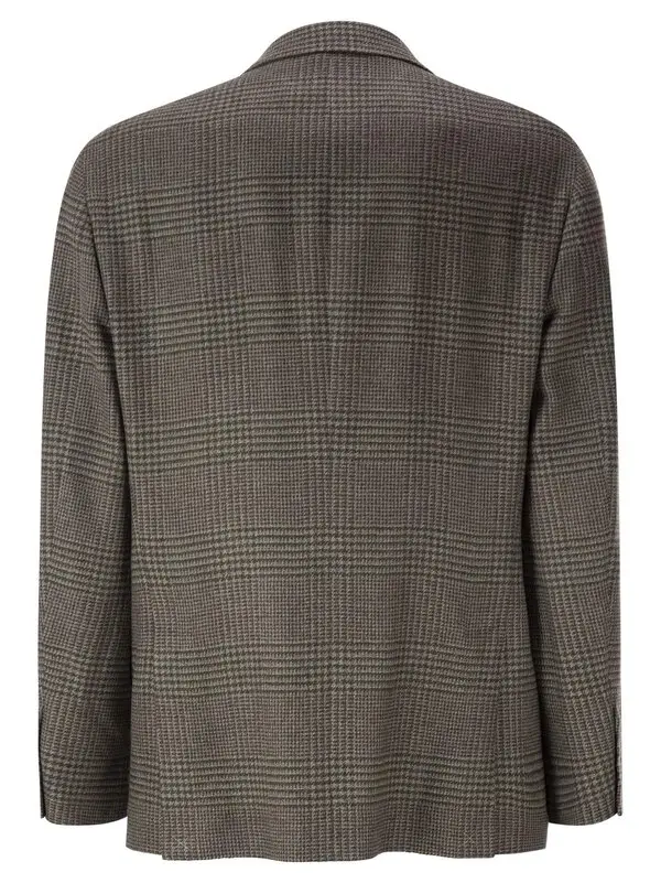 Brunello Cucinelli Prince Of Wales Wool And Cashmere Blazer With Tailored Construction - Gray