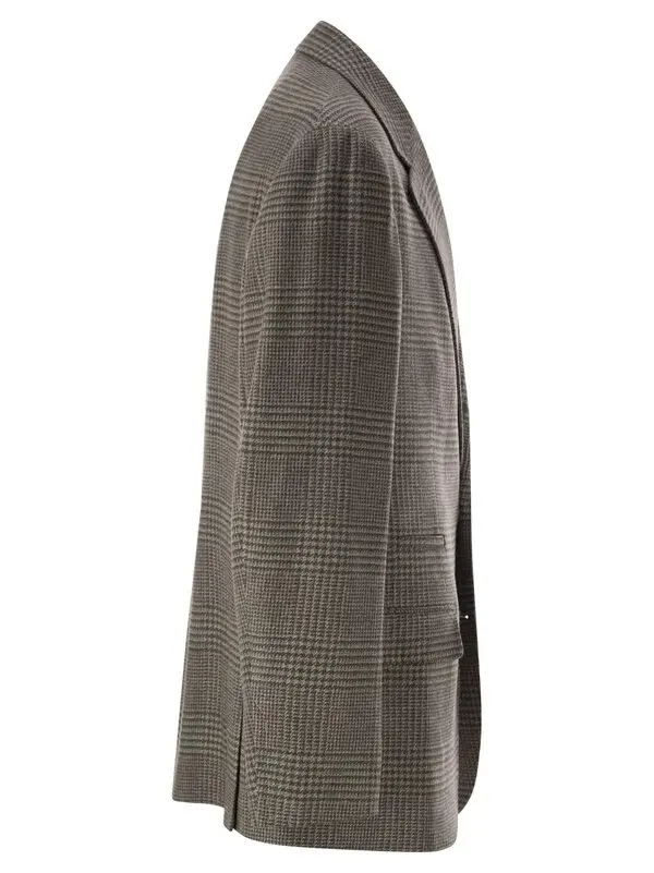 Brunello Cucinelli Prince Of Wales Wool And Cashmere Blazer With Tailored Construction - Gray