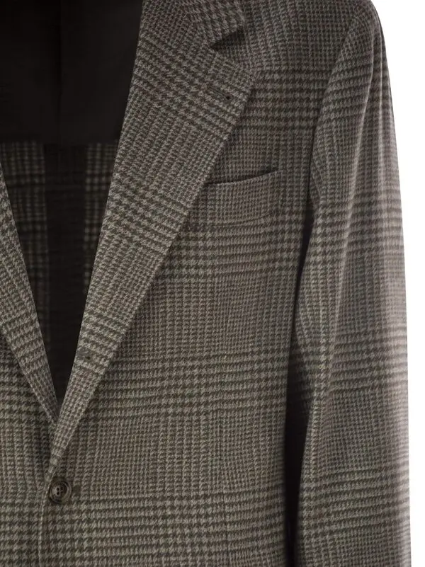 Brunello Cucinelli Prince Of Wales Wool And Cashmere Blazer With Tailored Construction - Gray