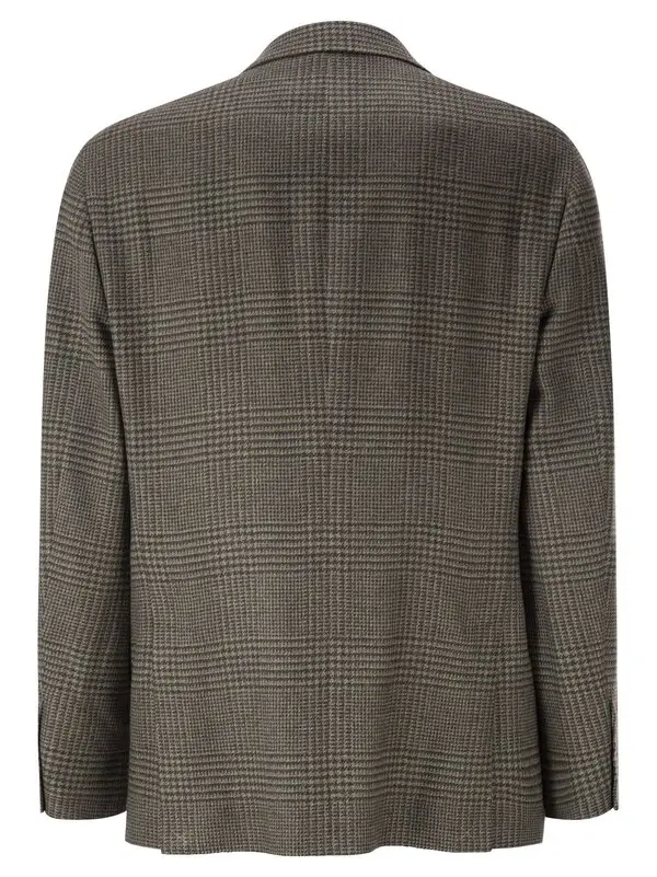 Brunello Cucinelli Prince Of Wales Wool And Cashmere Blazer With Tailored Construction - Gray