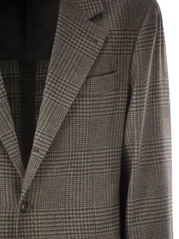 Brunello Cucinelli Prince Of Wales Wool And Cashmere Blazer With Tailored Construction - Gray