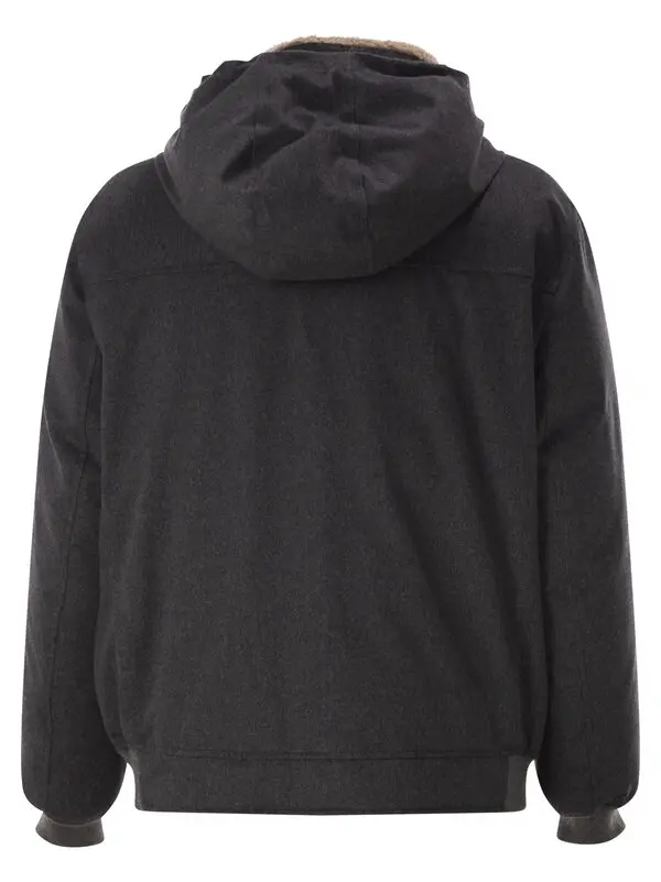 Brunello Cucinelli Membranated Wool Flannel Down Jacket With Shearling-lined Collar