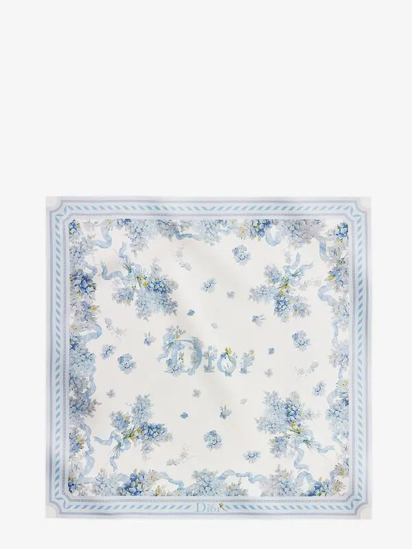 Dior Silk Foulard With Lilac Bouquet Print - Multicolor