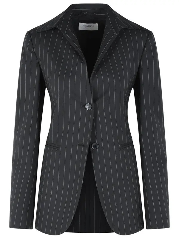 Sportmax Rive' Tight Blazer In Virgin Wool Blend - Black