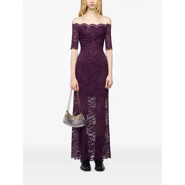 Rabanne Floral Lace Evening Dress - Purple