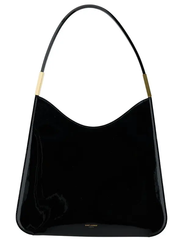 Saint Laurent Sadie' Black Hobo Bag With Signature In Patent Leather - Multicolor