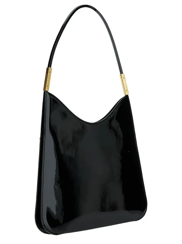 Saint Laurent Sadie' Black Hobo Bag With Signature In Patent Leather - Multicolor