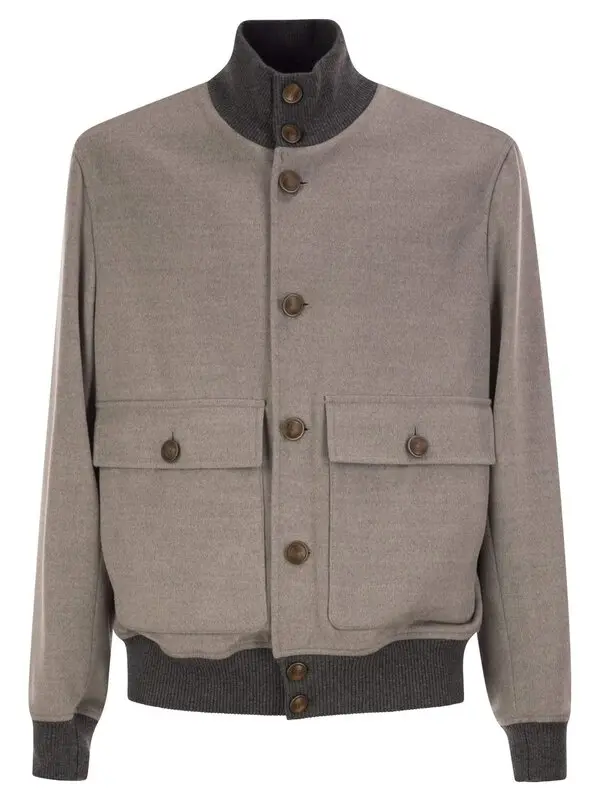 Brunello Cucinelli Virgin Wool Bomber Jacket With Cashmere Knit Details - Multicolor