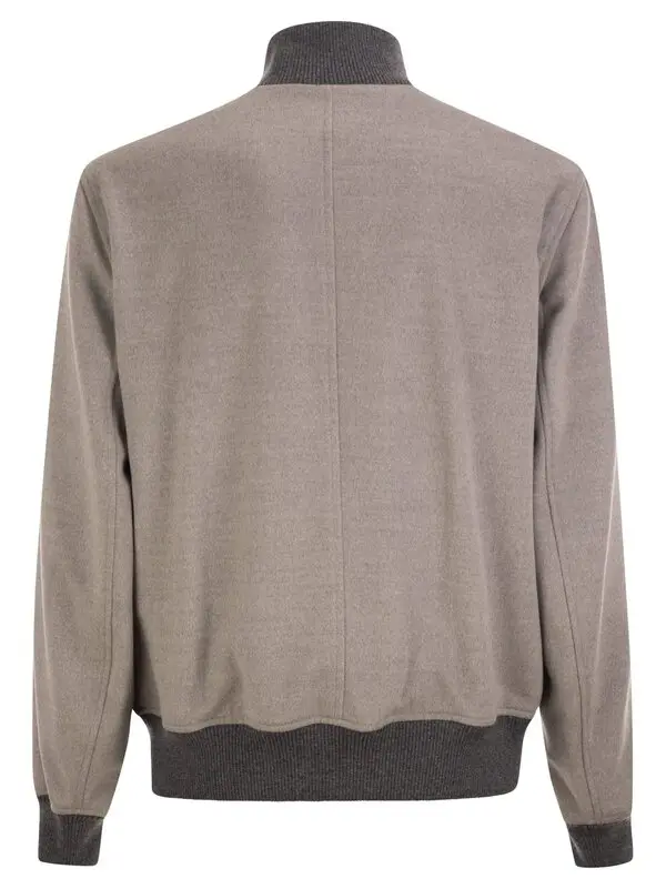 Brunello Cucinelli Virgin Wool Bomber Jacket With Cashmere Knit Details