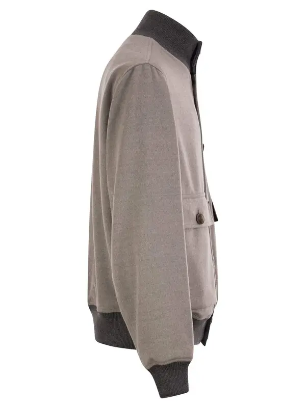 Brunello Cucinelli Virgin Wool Bomber Jacket With Cashmere Knit Details