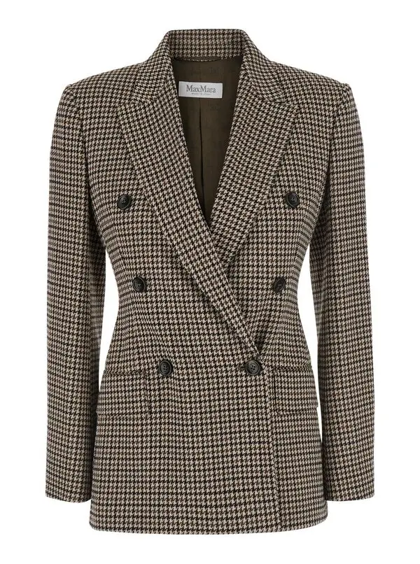 Max Mara Eccelso Double-breasted Wool Blend Houndstooth Jacket - Multicolor