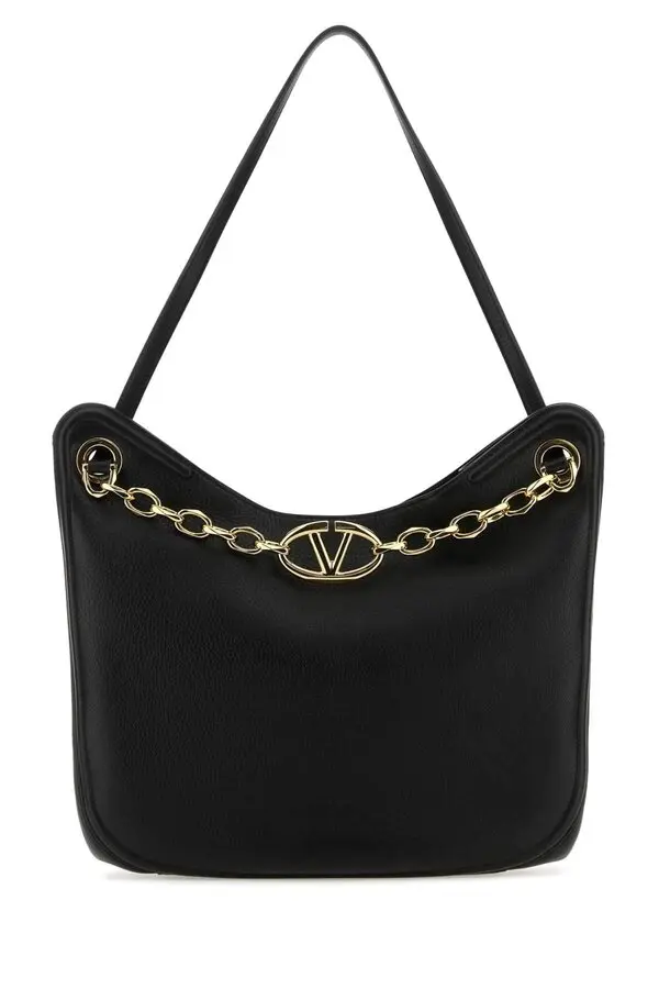 Valentino Garavani Leather Vlogo Moon Shopping Bag - Black