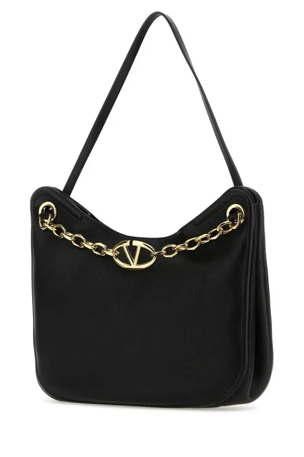 Valentino Garavani Leather Vlogo Moon Shopping Bag - Black