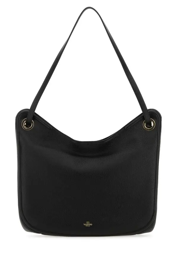 Valentino Garavani Leather Vlogo Moon Shopping Bag - Black