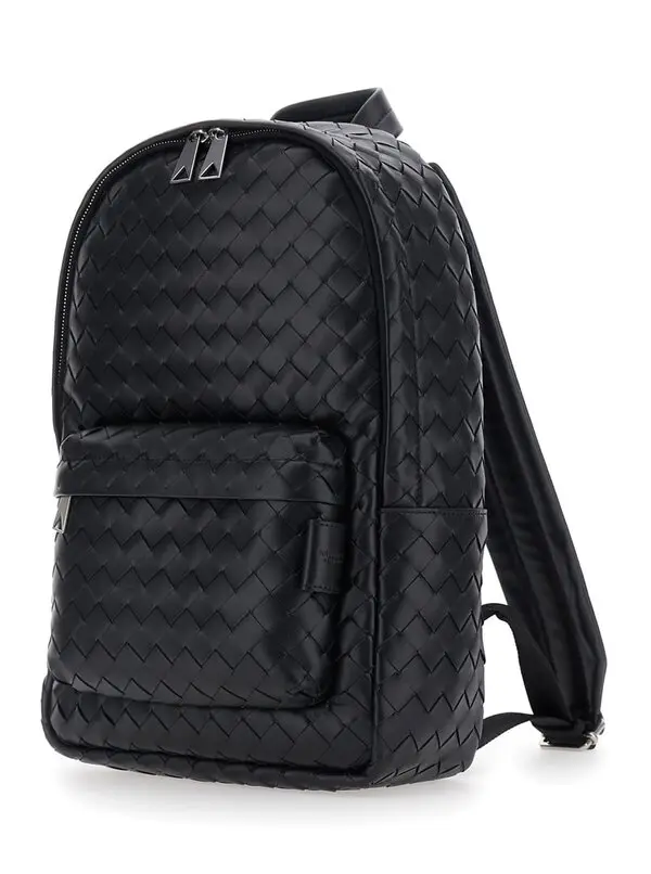 Bottega Veneta Black Small Backpack With Zip Pocket On The Front And Intreccio Motif In Leather For - Multicolor