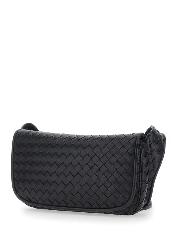 Bottega Veneta Veneto' Black Shoulder Bag With Woven Motif On The Front And Adjustable Leather Strap For