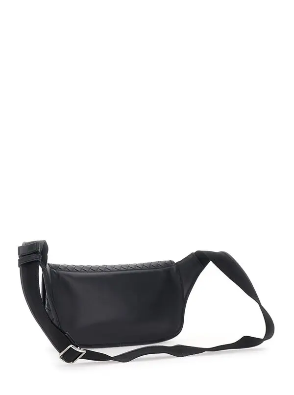 Bottega Veneta Veneto' Black Shoulder Bag With Woven Motif On The Front And Adjustable Leather Strap For