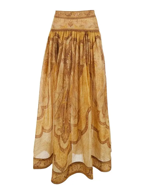 Zimmermann Wanderlust' Flared Skirt With Rear Zip Closure And All-over Paisley Motif In Cotton Blend - Multicolor