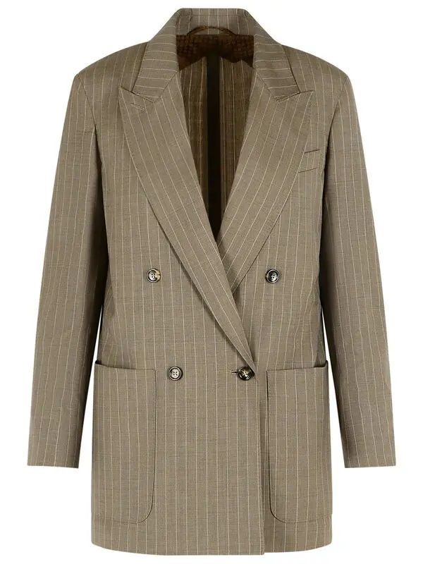 Max Mara Oversize Blazer In Hazelnut Pinstriped Wool Tela - Cream