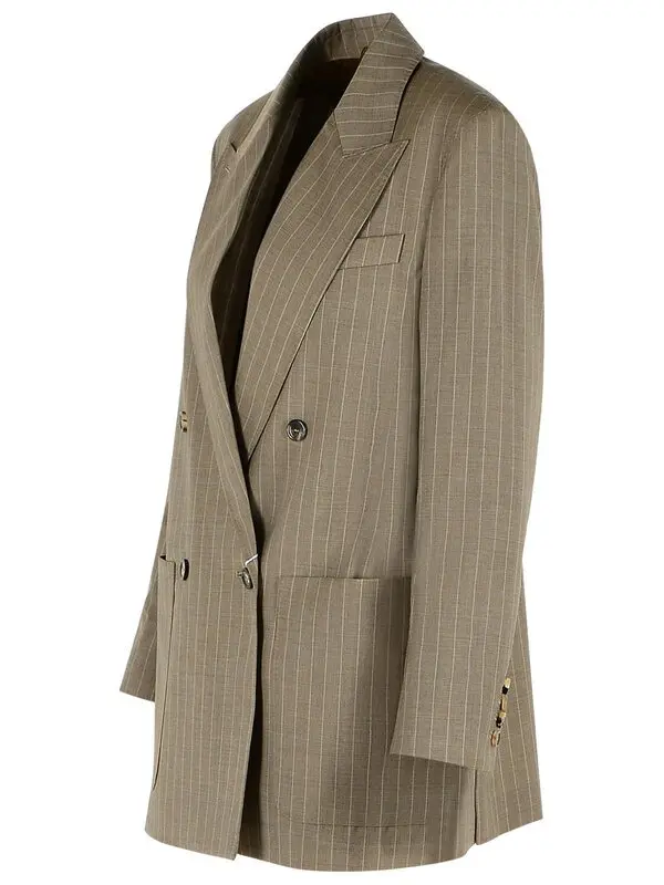 Max Mara Oversize Pinstriped Wool Blazer - Cream