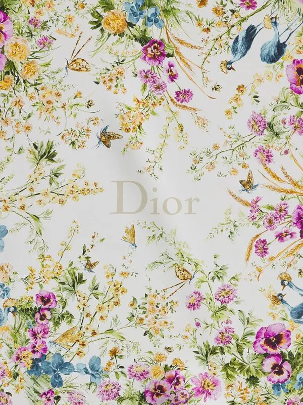Dior Toile De Jouy Floral Garden Dioriviera 90 Silk Foulard - Cream