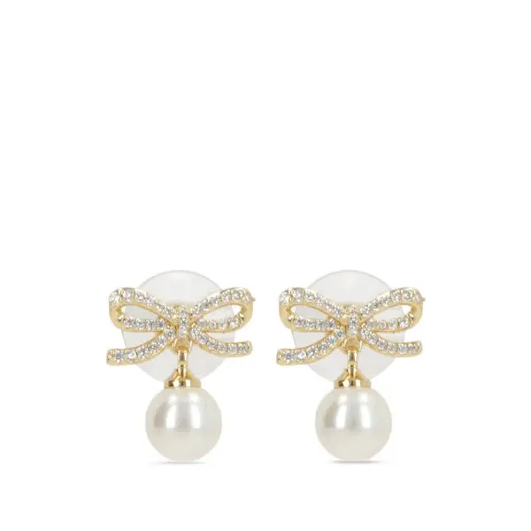 SELF-PORTRAIT Crystal Bow Earrings - Gold