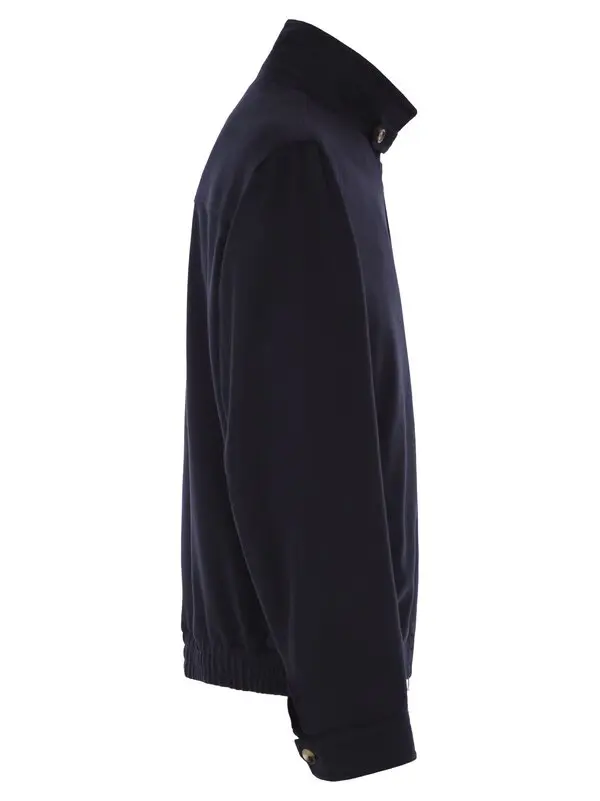 Brunello Cucinelli Virgin Wool Bomber Jacket With Stand Collar - Blue