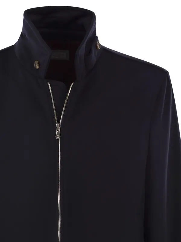 Brunello Cucinelli Virgin Wool Bomber Jacket With Stand Collar - Blue