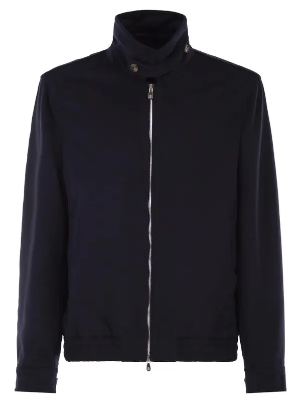 Brunello Cucinelli Virgin Wool Stand Collar Bomber Jacket - Blue