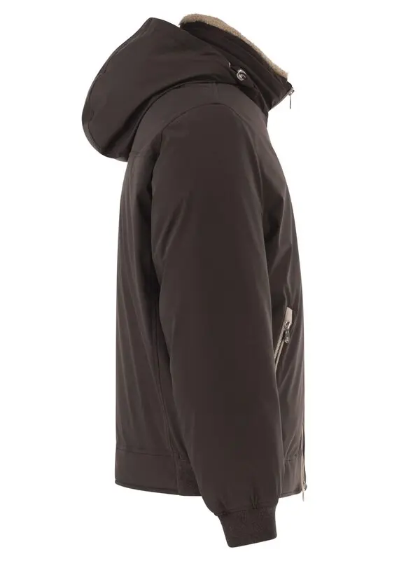 Brunello Cucinelli Padded Hooded Bomber Jacket With Shearling Details