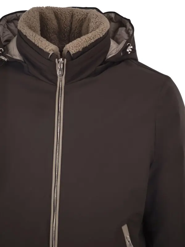 Brunello Cucinelli Padded Hooded Bomber Jacket With Shearling Details