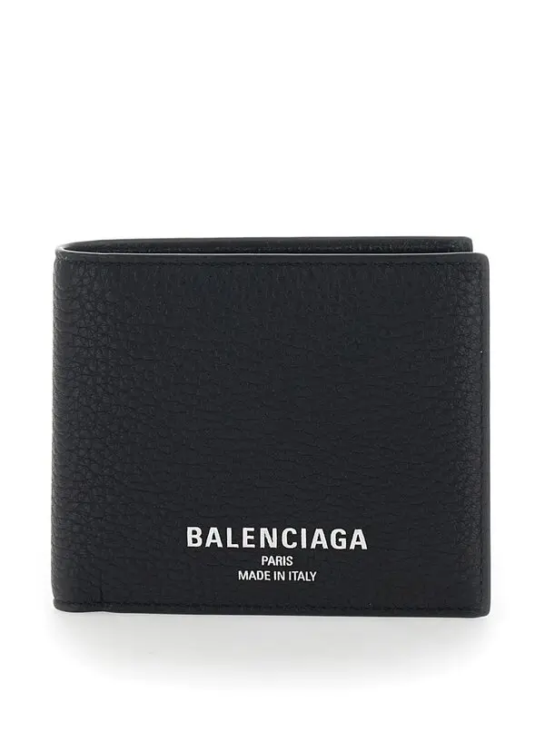 Balenciaga Black Leather Logo Lettering Bifold Wallet For - Multicolor