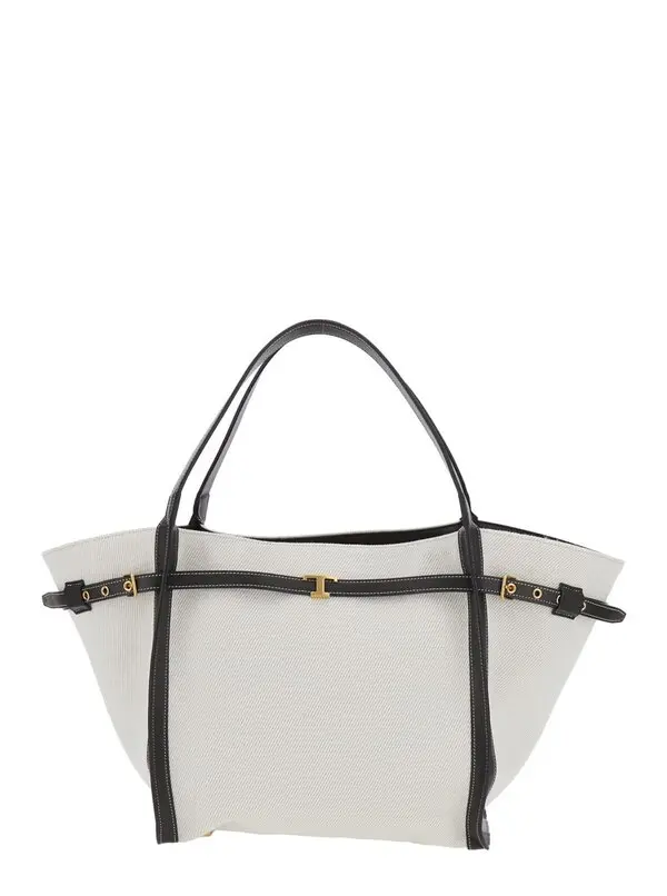 TOD'S White Cotton Blend Tote Bag With Leather Strap For - Multicolor