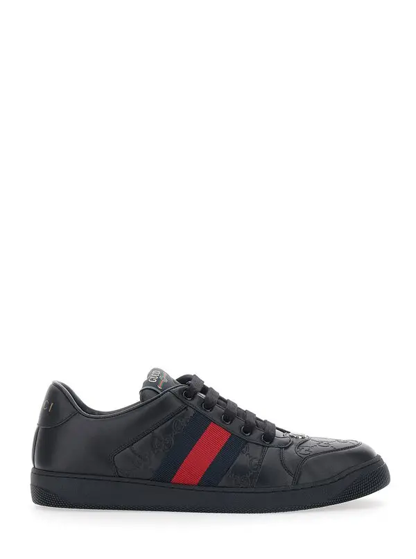 Gucci Leather Screener Low Top Sneakers - Black