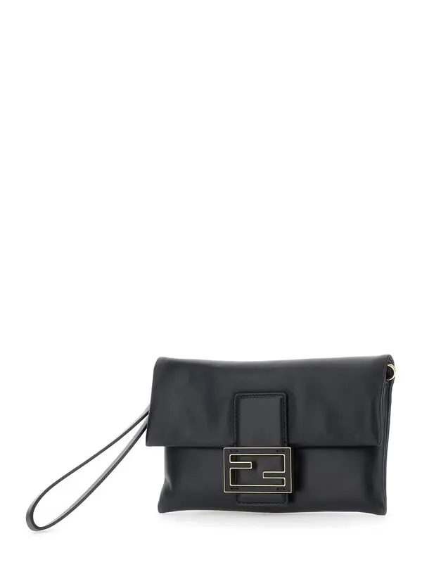 Fendi Leather Wristlet Pouch With Ff Plate Closure - Multicolor